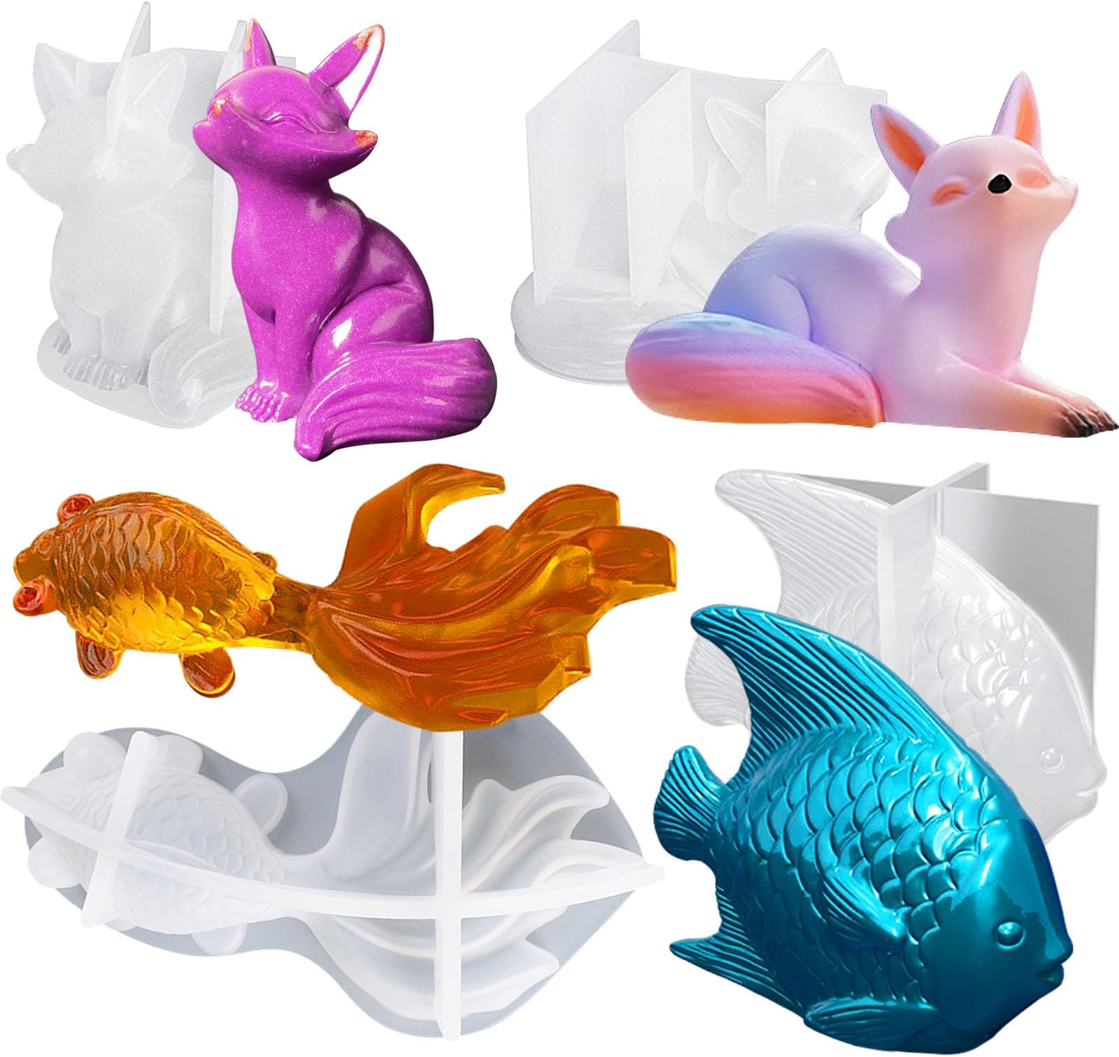 Amazon.com: 2PCS 3D Goldfish Resin Molds and 2PCS Fox Silicone Molds ...