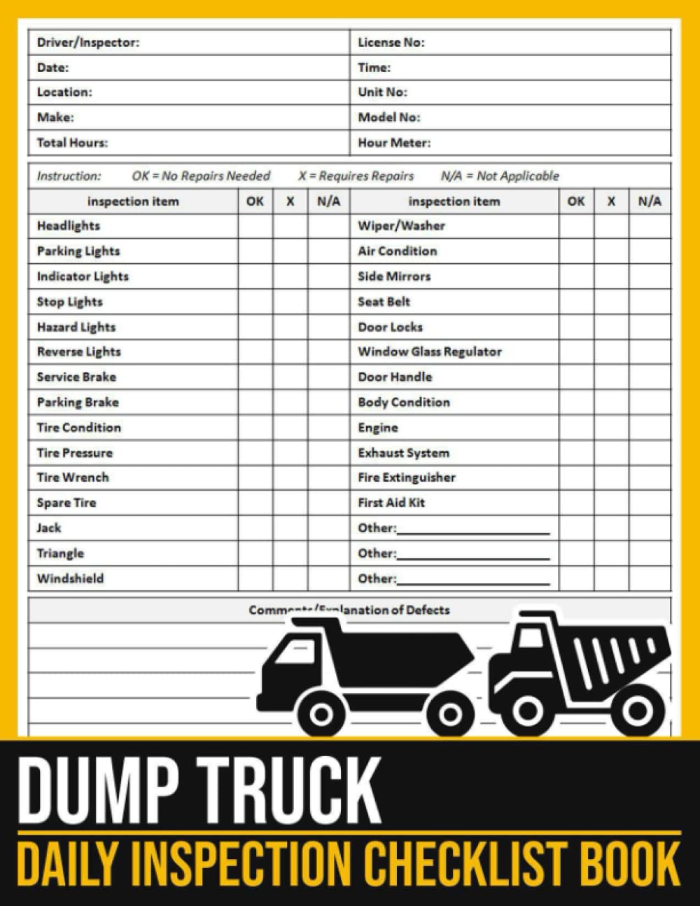 Dump Truck Daily Inspection Checklist: Dump Truck Pre-Trip Inspection ...