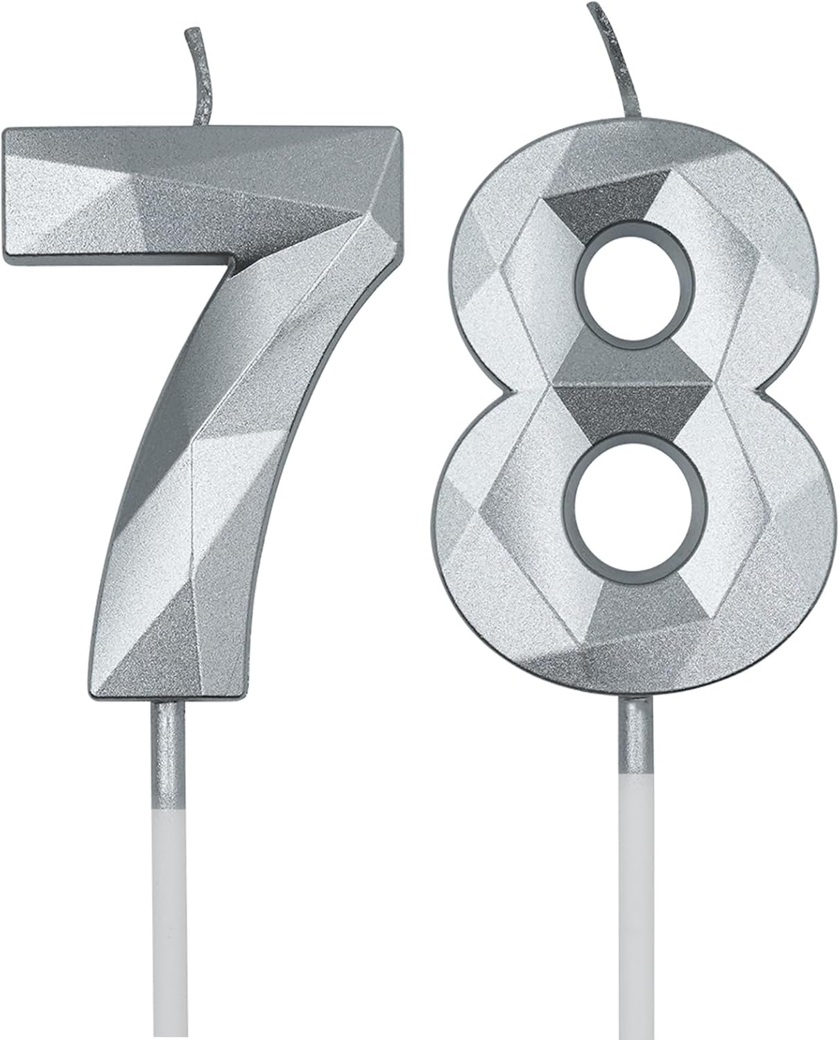 Amazon.com: 78th & 87th Birthday Candles for Cake, Silver Number 78 87 ...
