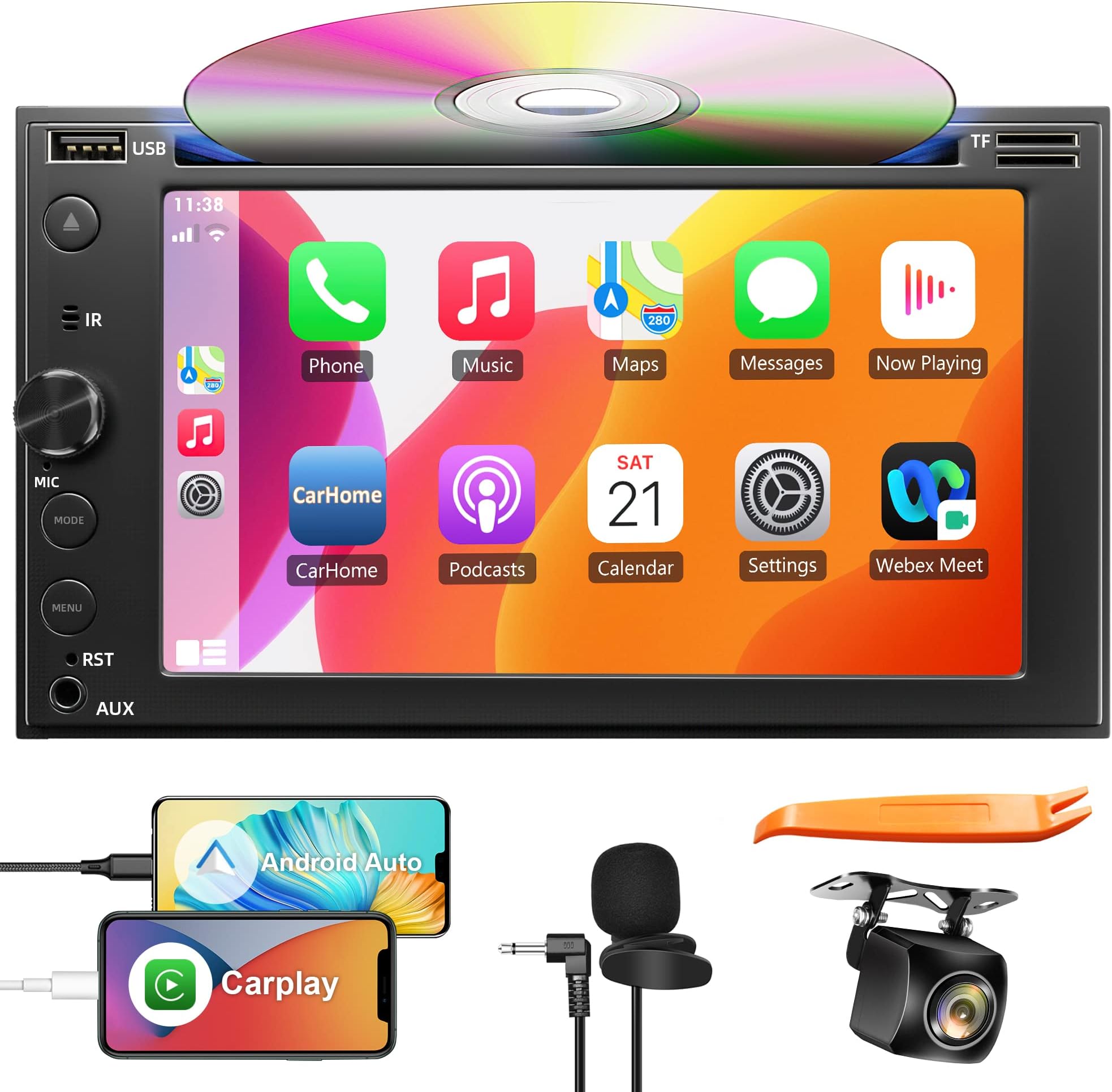 Amazon.com: Double Din Car Stereo with CD/DVD Player Apple Carplay ...