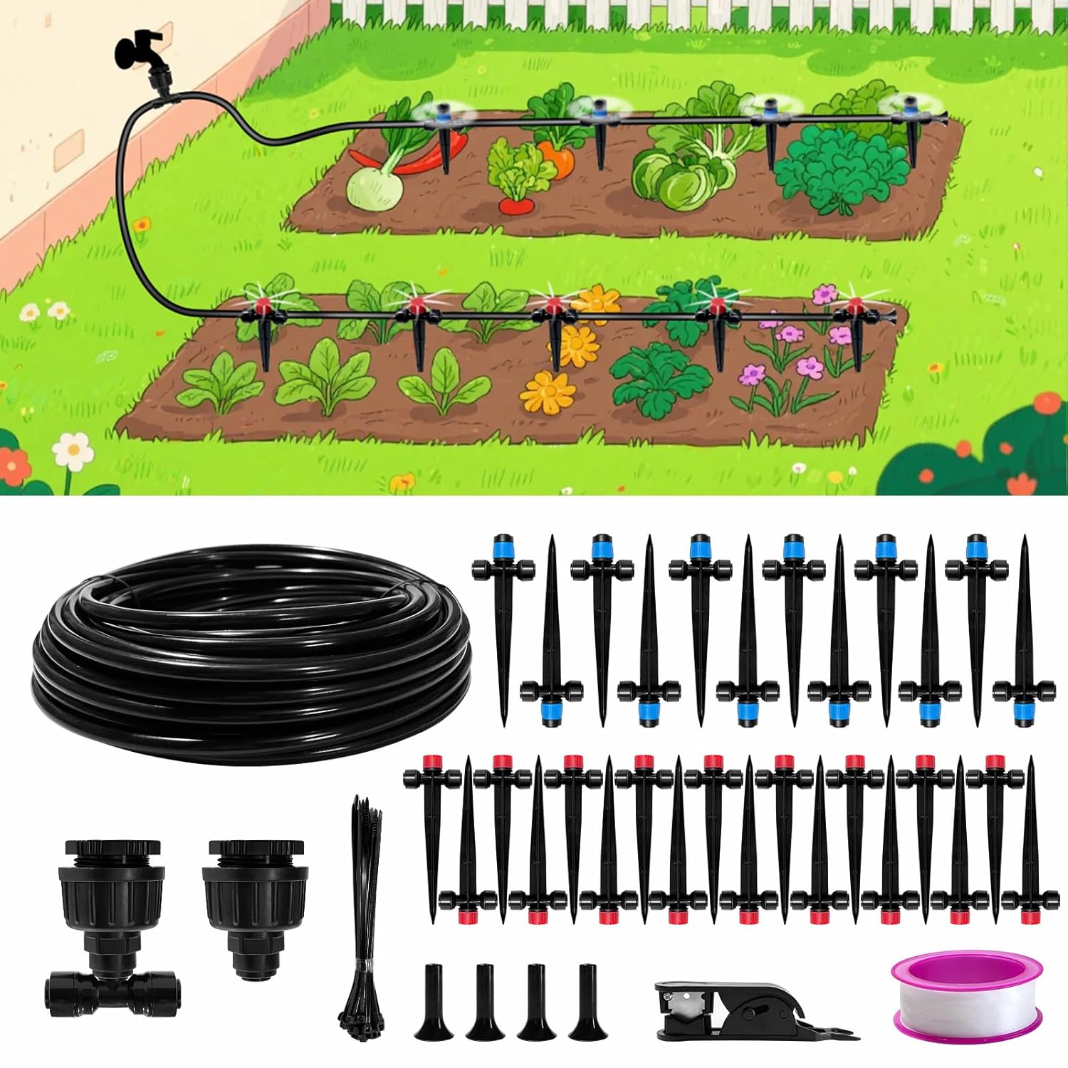 82FT Drip Irrigation System, 2025 Quick Connector Garden Irrigation ...