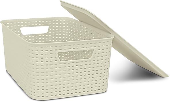 Amazon.com: HOMZ Lid, Storage, Stackable, Medium, Plastic, Cream Woven ...