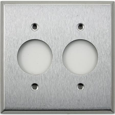 Brushed Satin Stainless Steel 2 Gang Wall Plate - 1 Blank 1 Round ...