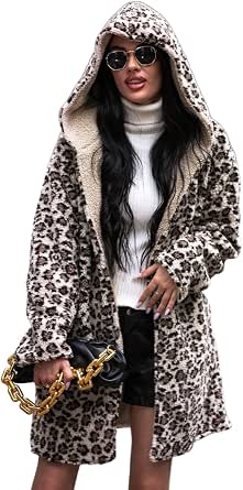 Amazon.com: Leopard Print Hooded Teddy Coat Leopard S : Clothing, Shoes ...