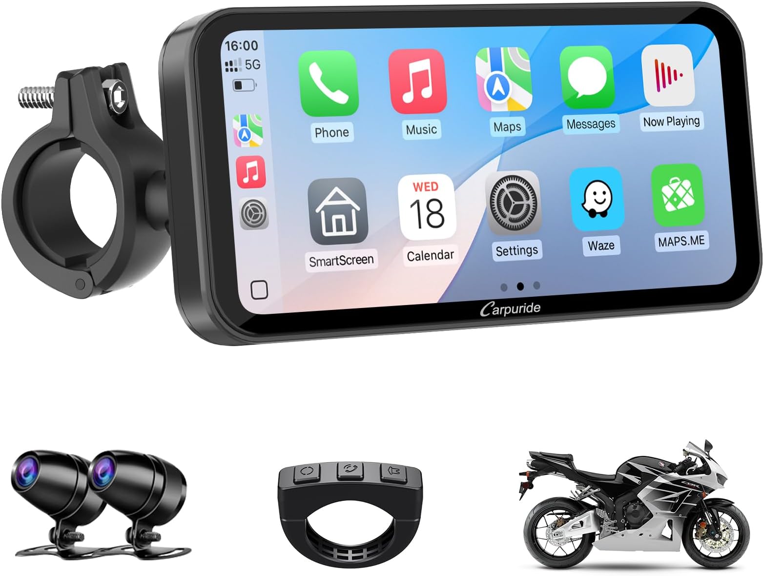 Carpuride W712D Motorrad Carplay Bildschirm mit 1080P Doppelkameras ...