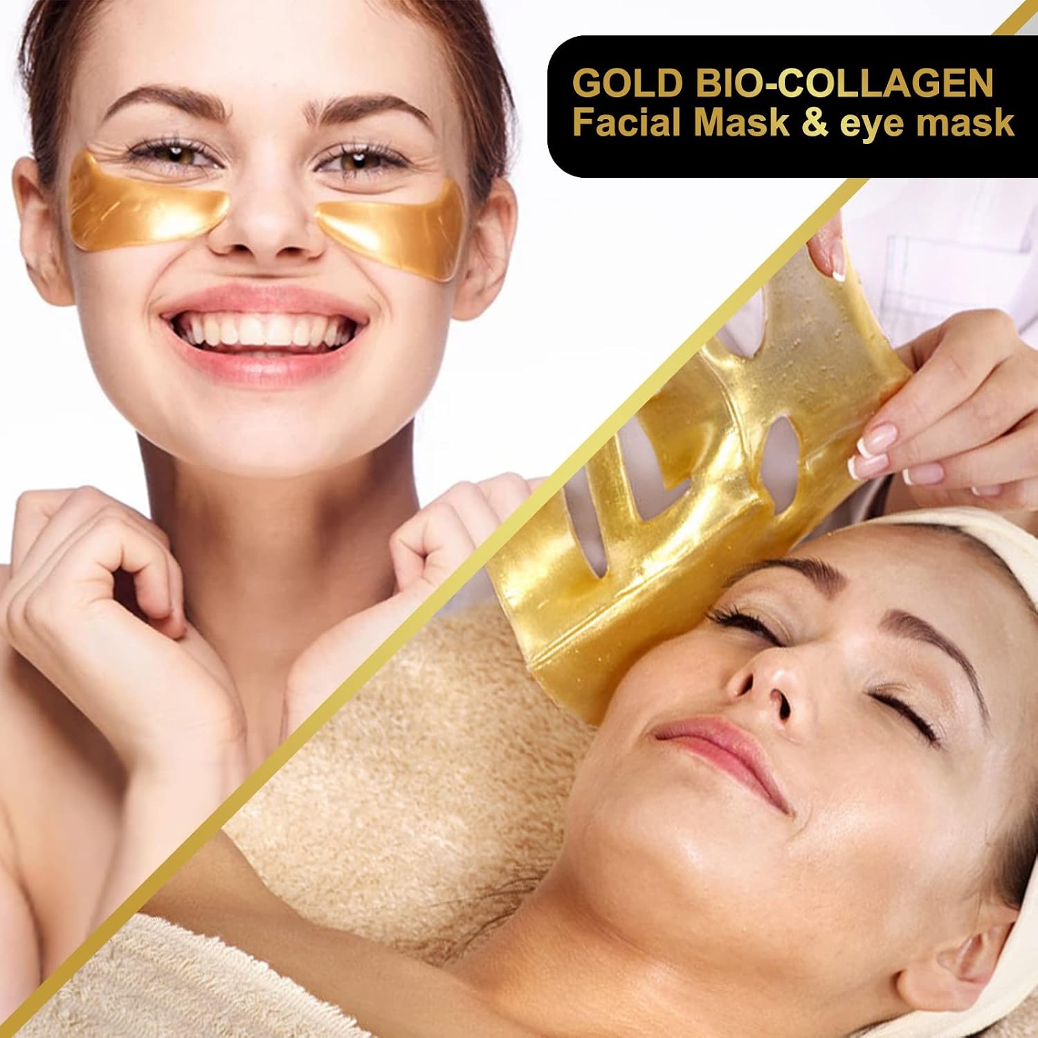 24K Gold Bio Collagen Crystal Face Mask 3Pcs + 15Pairs Eye Mask Set ...