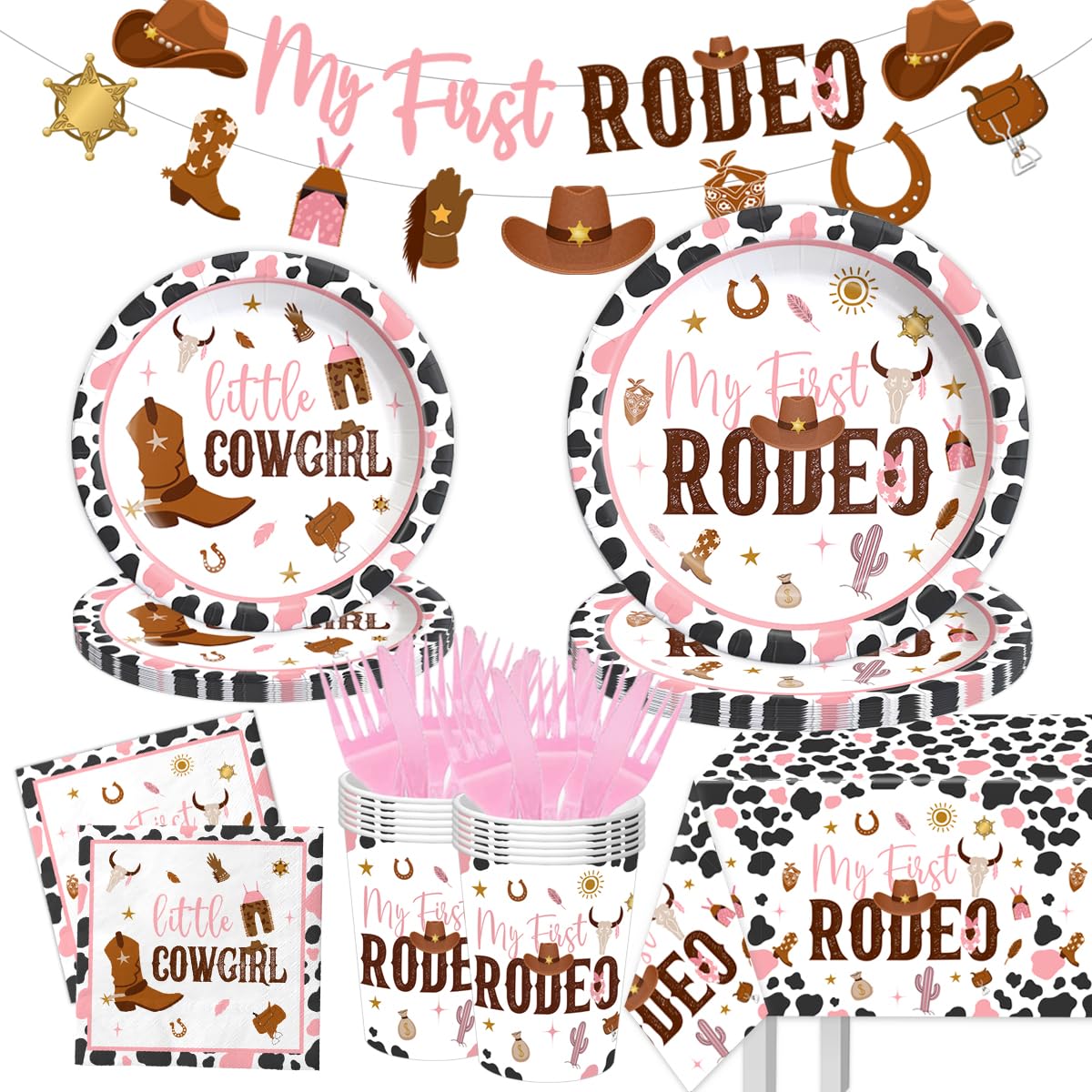 Amazon.com: My First Rodeo Birthday Decorations Girl-142Pcs Western ...