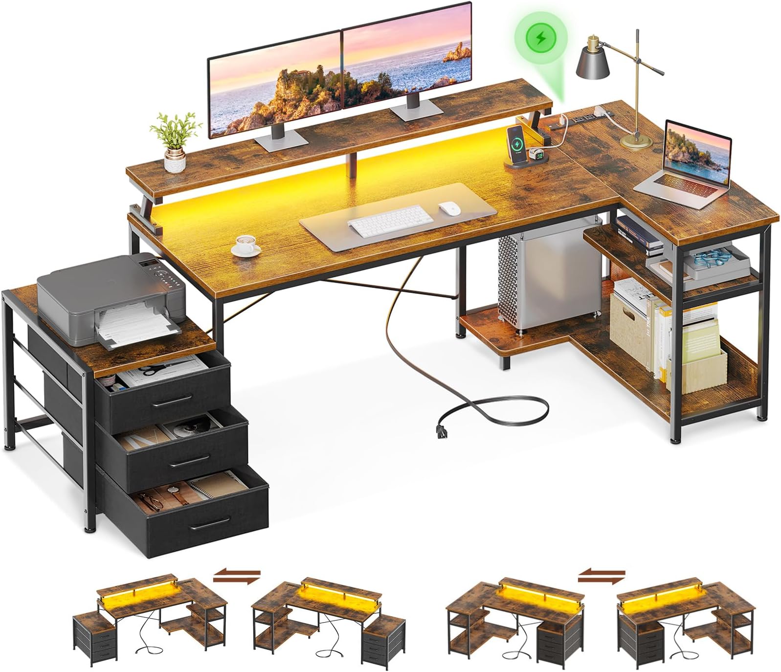 Amazon.com: AODK Office Desk with File Drawer, 71 Inch Reversible ...