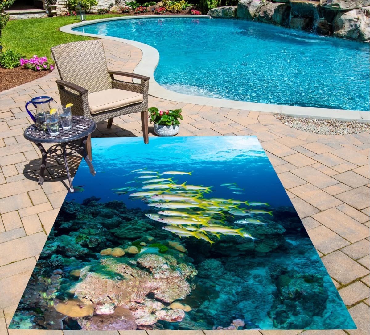 Amazon.com: Natural Underwater World Area Rug 2x3 Blue Yellow Tropical ...