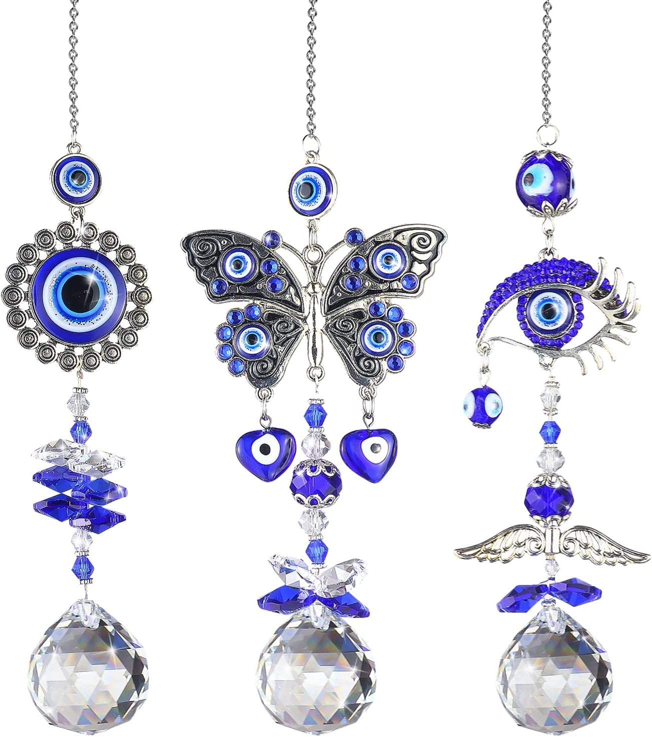 3Pcs Evil Eye Sun Catchers For Windows, Crystal Hanging Decor Evil Eye ...