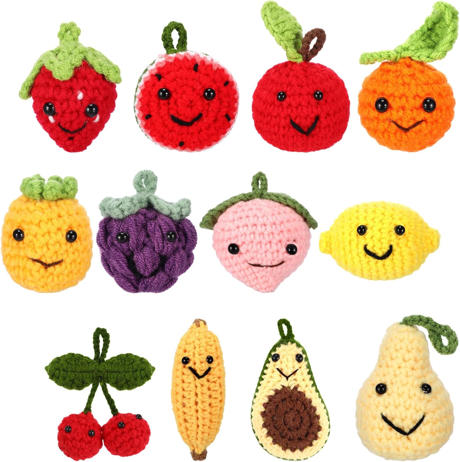 Amazon.com: Mindsoft 12 Pcs Inspirational Positive Fruit Crochet Keychain Bulk Cute Knitted ...