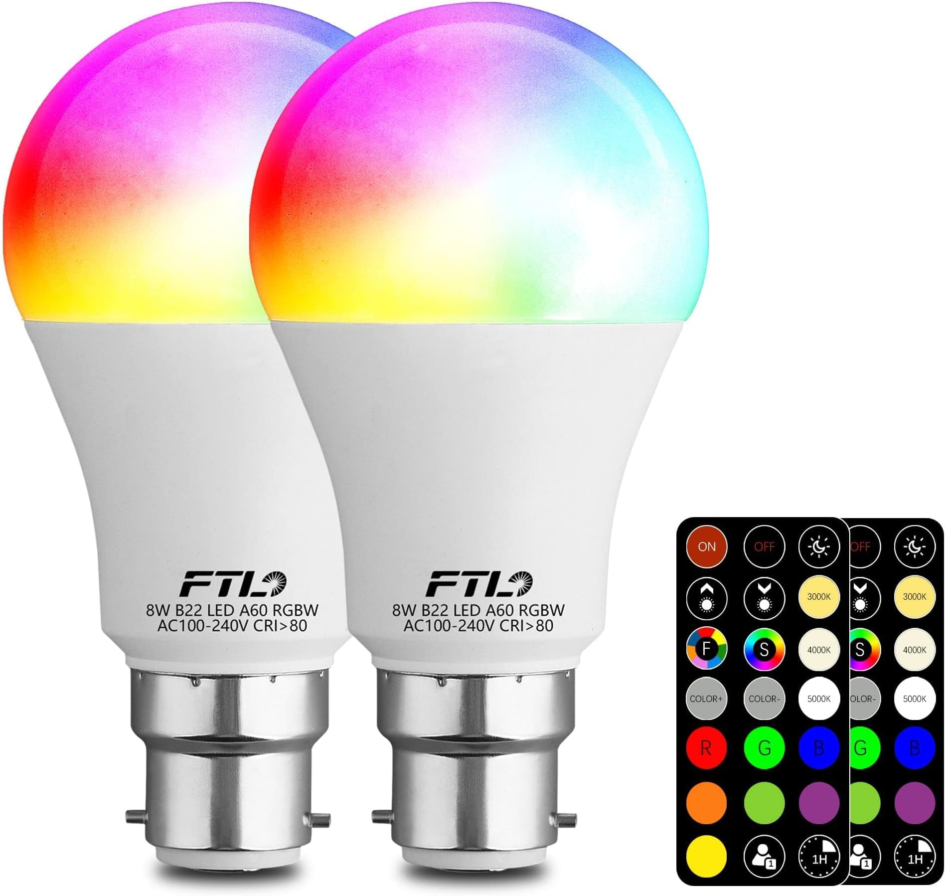iLC LED Light Bulbs, 40 Watt Equivalent Colour Changing 5W B22 Bayonet ...