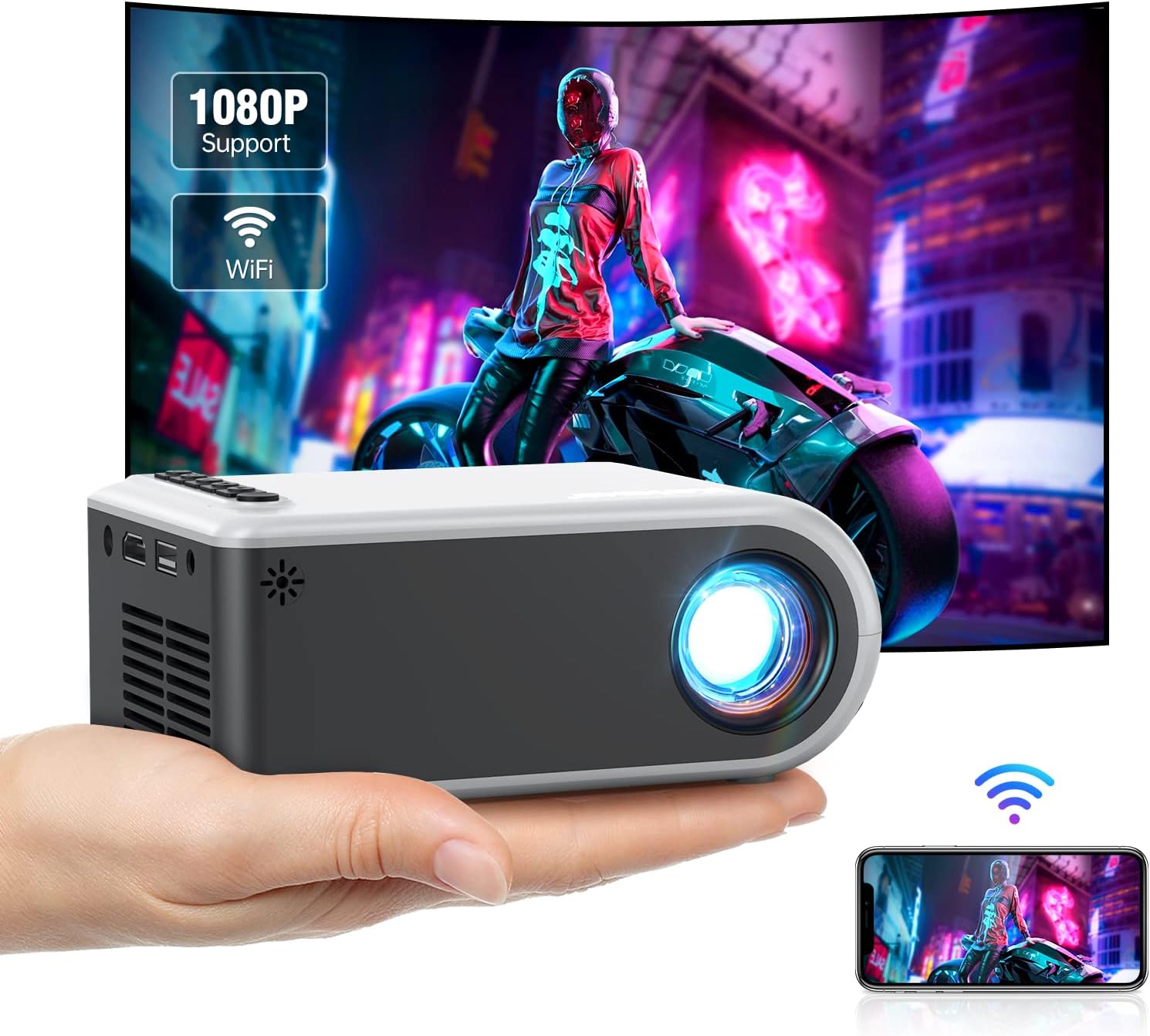 Kolexa Mini proiettore WiFi Full HD 1080P supportato, Mini proiettore ...