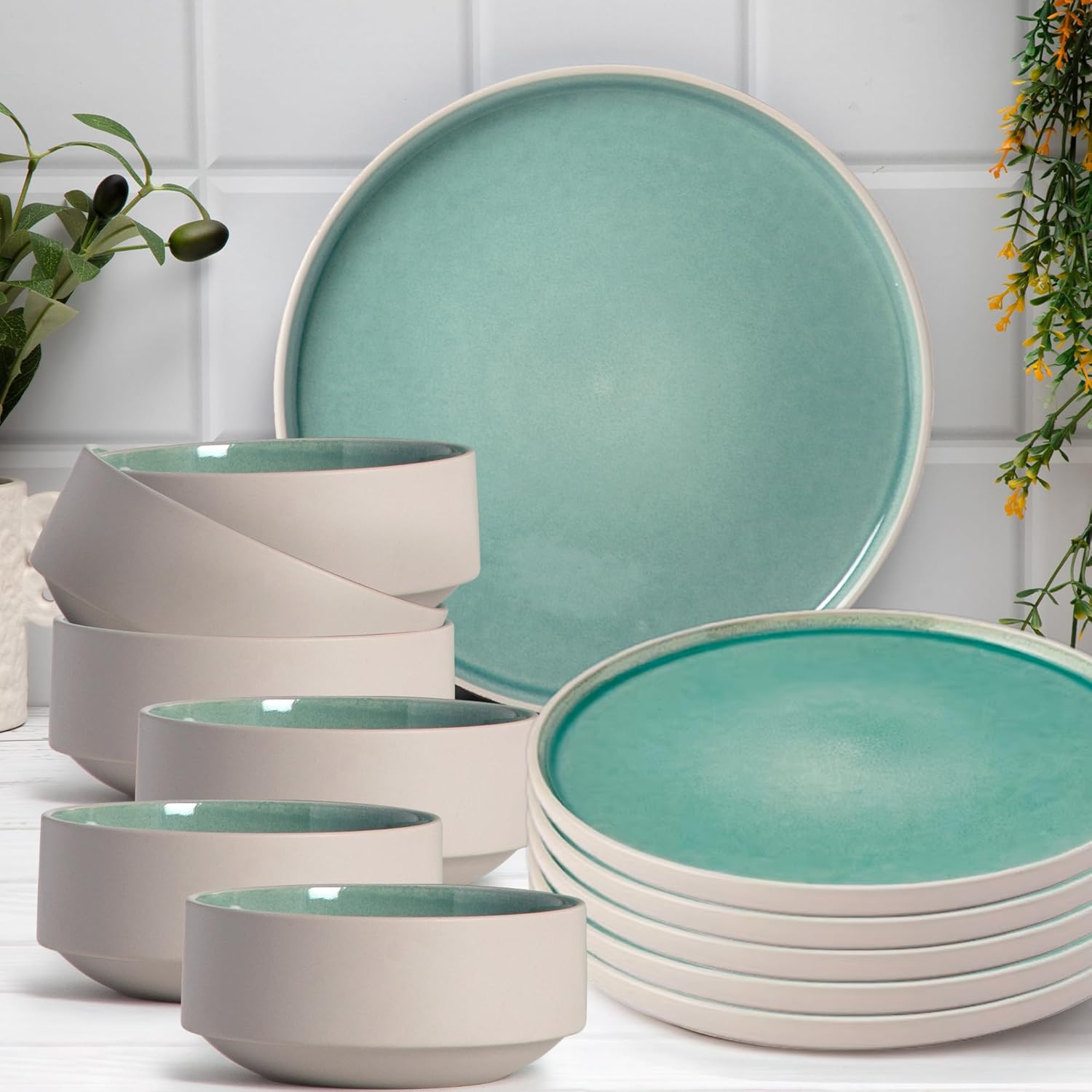 Anko Glazed Stoneware 12 pcs Dinner Set | Premium Crockery for Dining ...