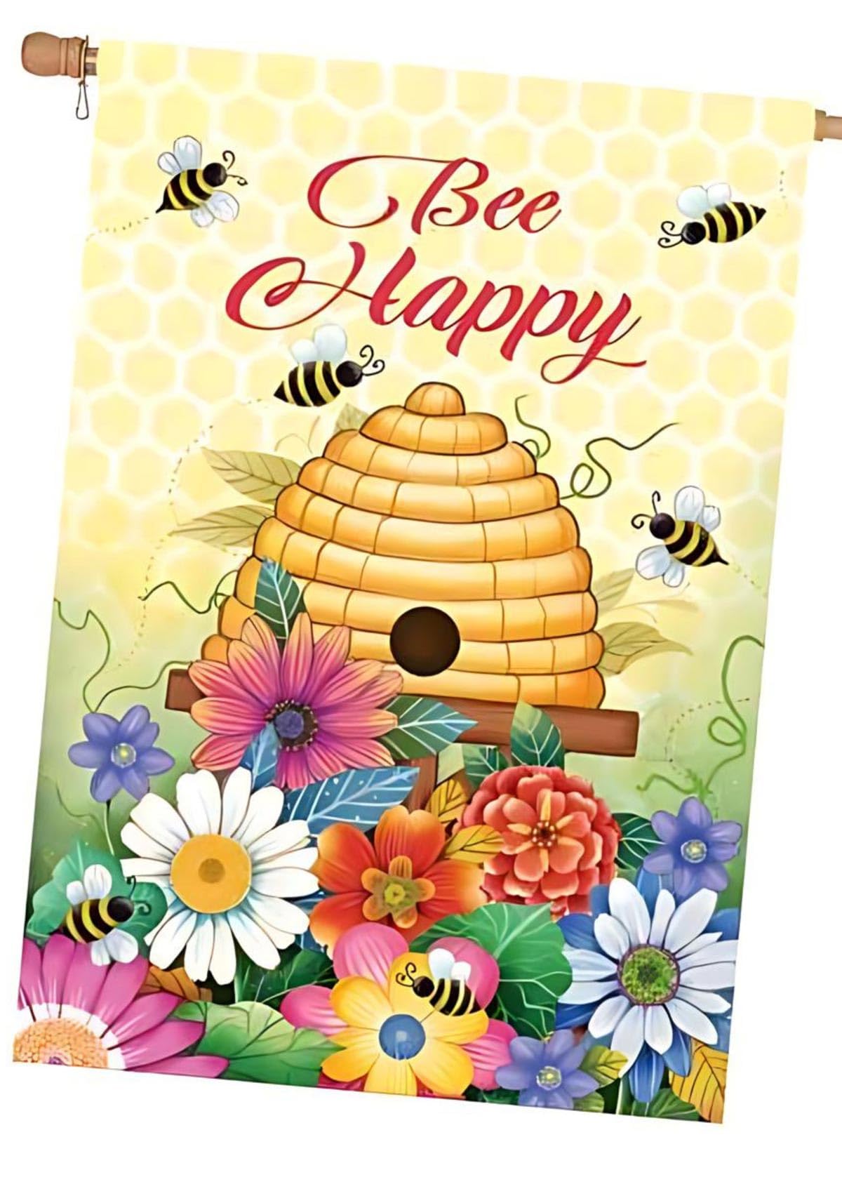 Amazon.com : Spring Summer House Flag 28 x 40 Inch Double Sided Bee ...