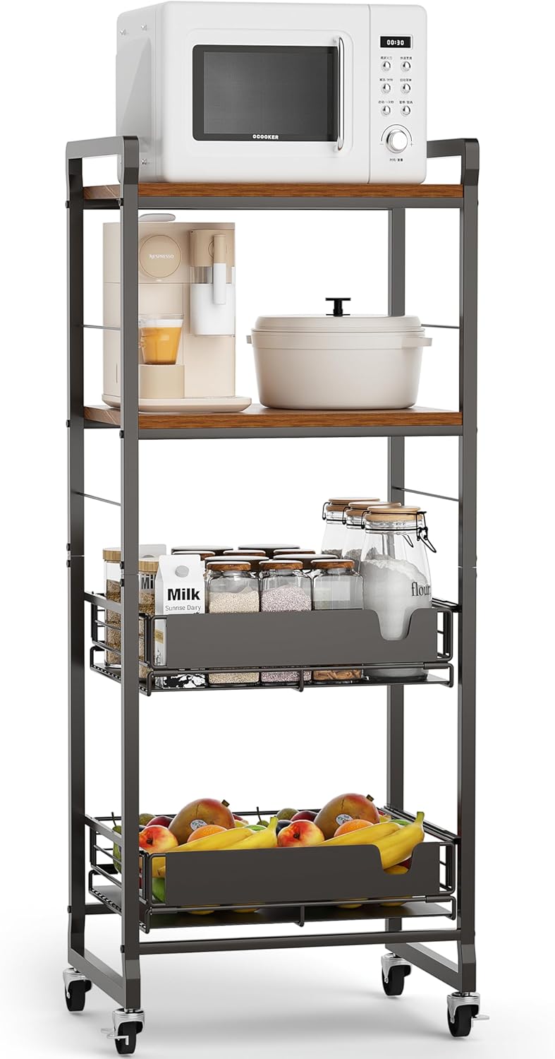 4-Tier Baker’s Racks for Kitchens With Storage Basket, TORIBIO Rolling ...