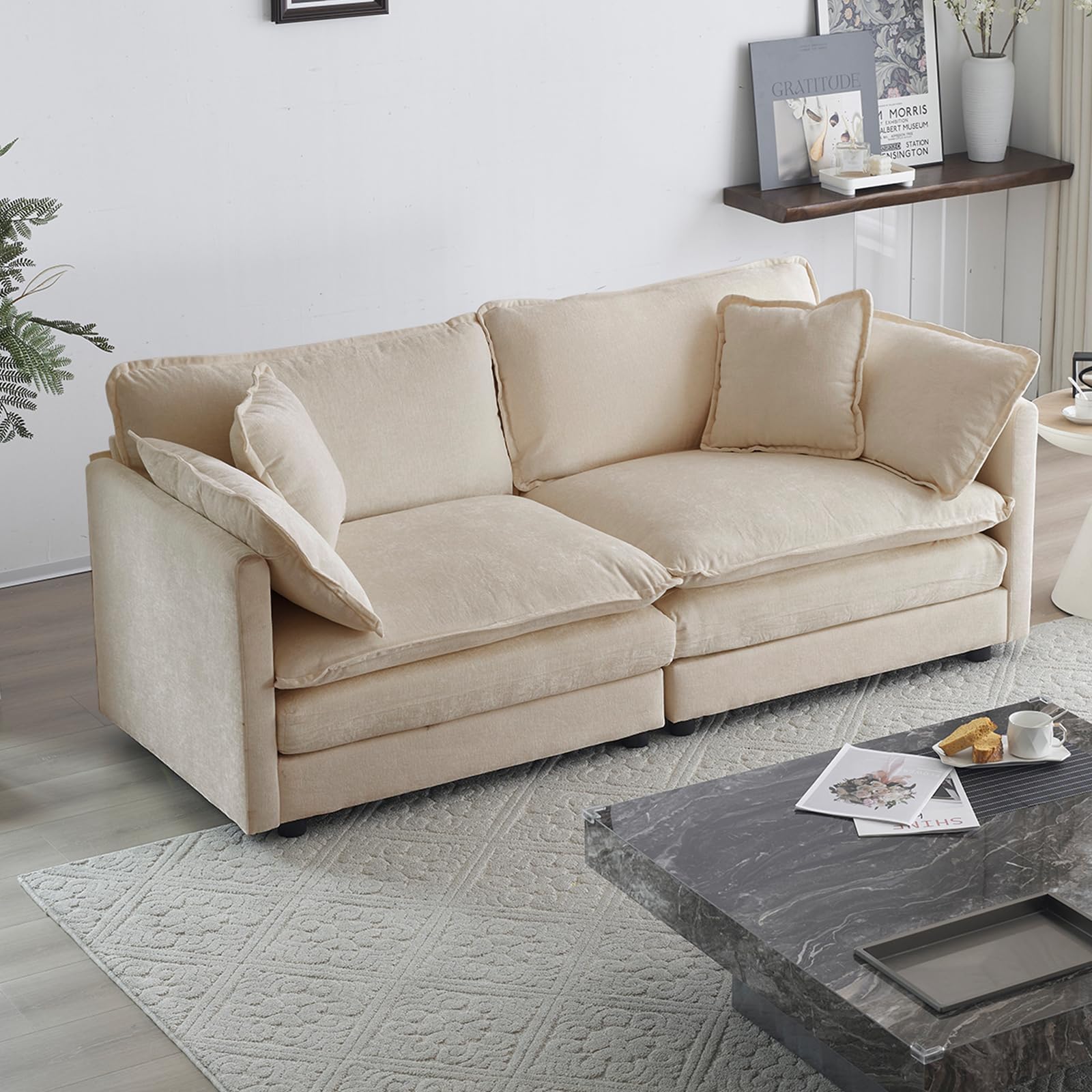 Amazon.com: Oprisen 85.4” Comfy Cloud Chenille Sofa Couch, Upholstered ...