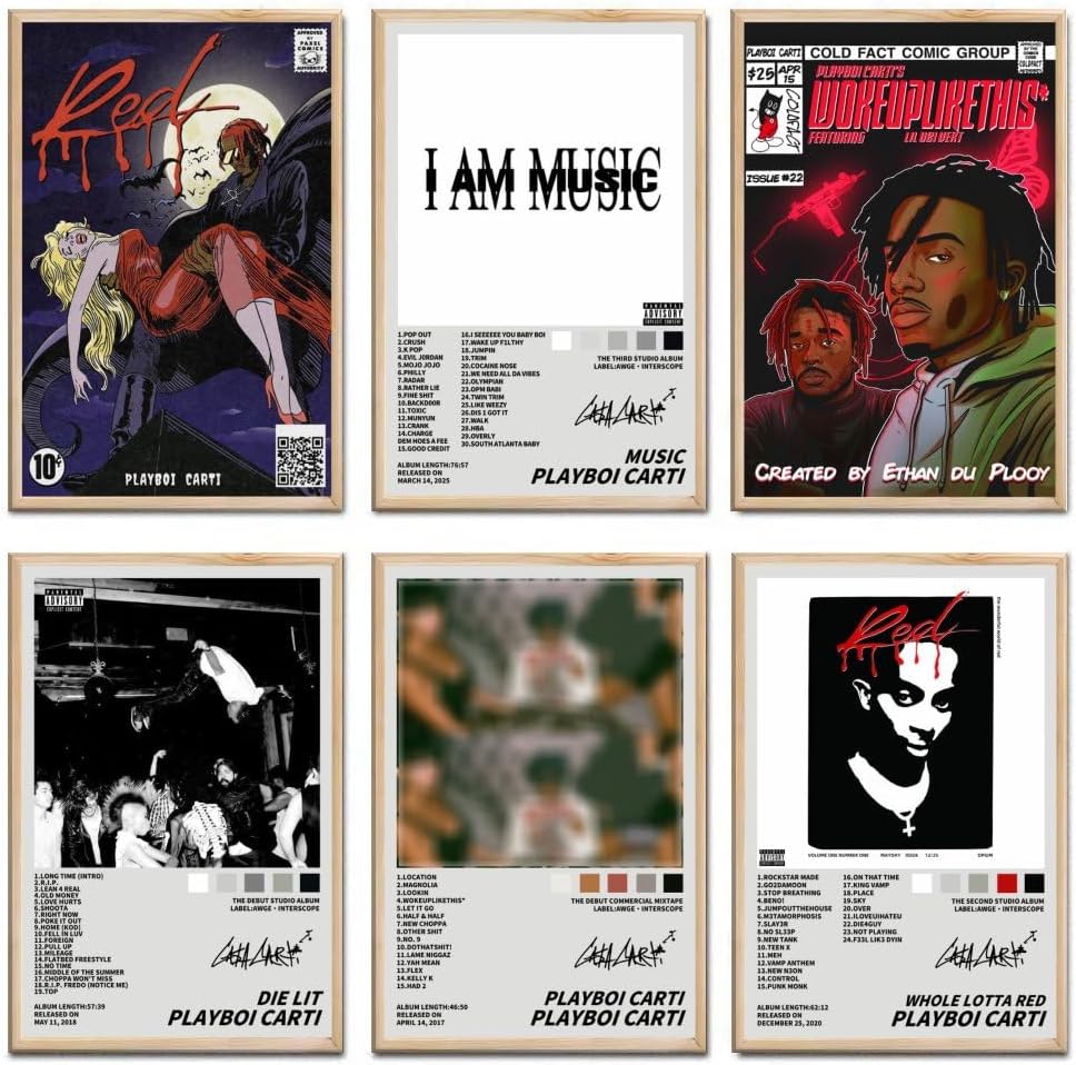 KUNYOS A Set Of 6 Playboi Carti Poster (Unframed) Album Cover Posters ...