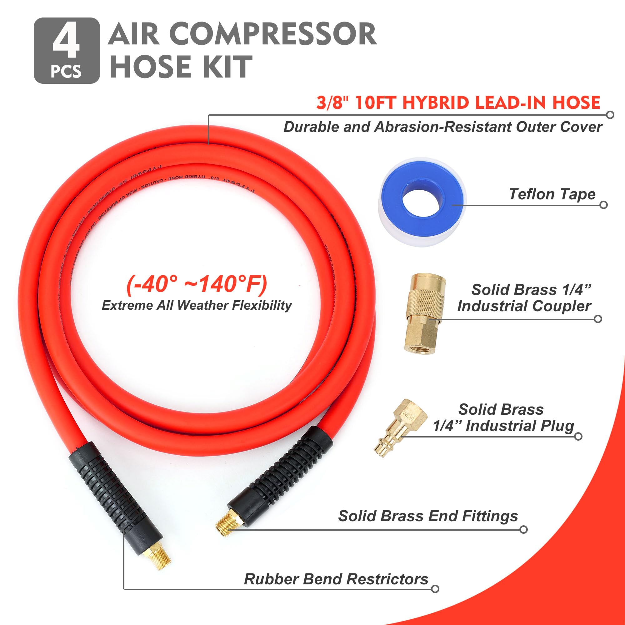 Snapklik.com : FYPower Air Compressor Whip Hose 3/8 Inch X 10 Feet Lead ...