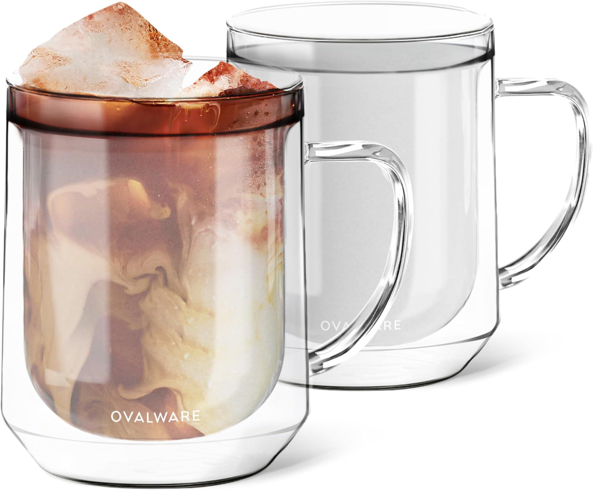 Amazon.com | ovalware 500ml Double Wall Glass Coffee Mugs, Single Lip ...