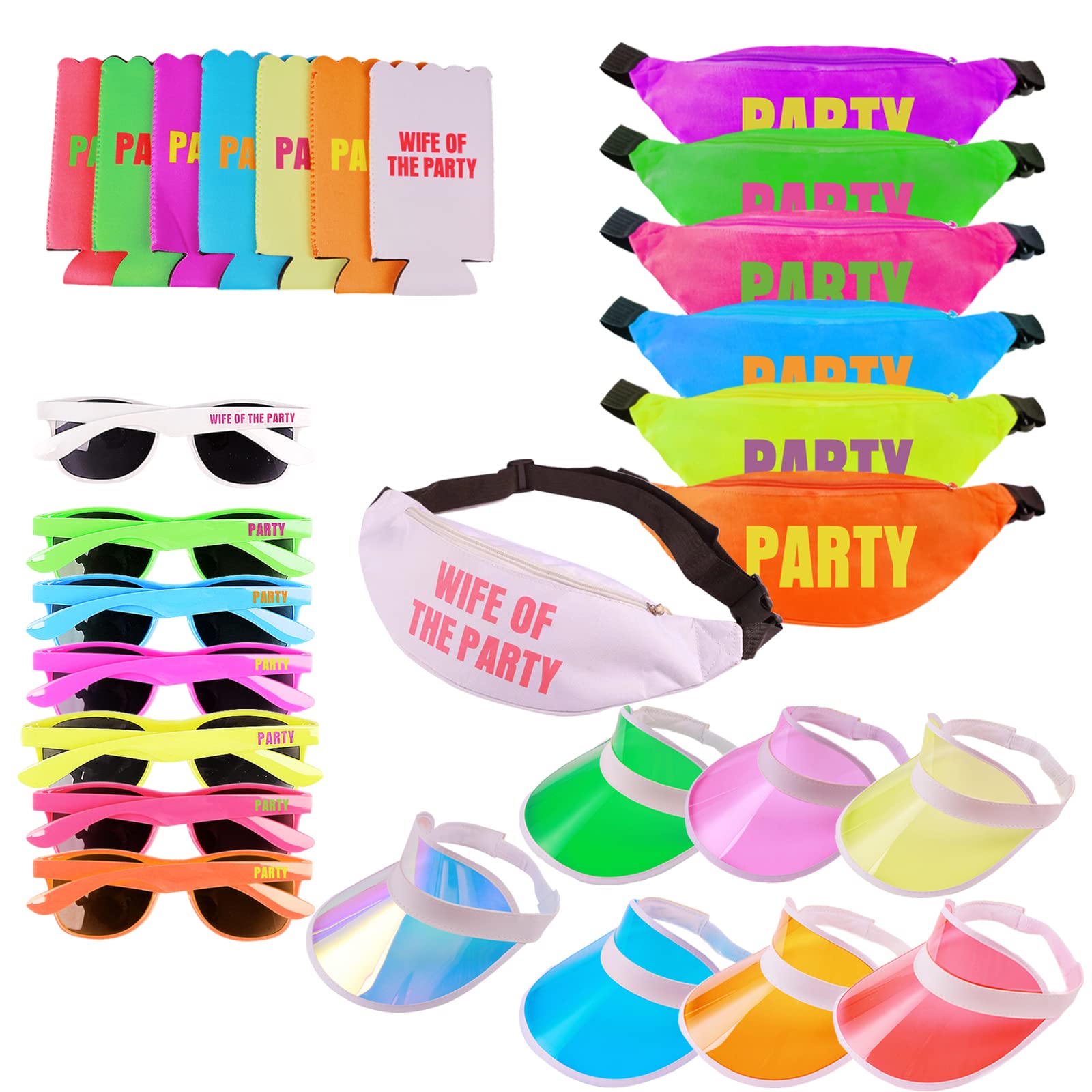 Amazon.com: 28 pc Bachelorette 80s Fanny Pack Set - Neon Wife of the ...