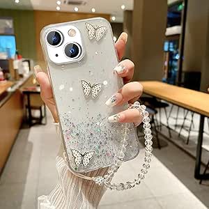 Amazon.com: AuroiCCY Compatible with iPhone 15 Plus Bling Cute Case, 3D Butterfly Glitter Soft ...