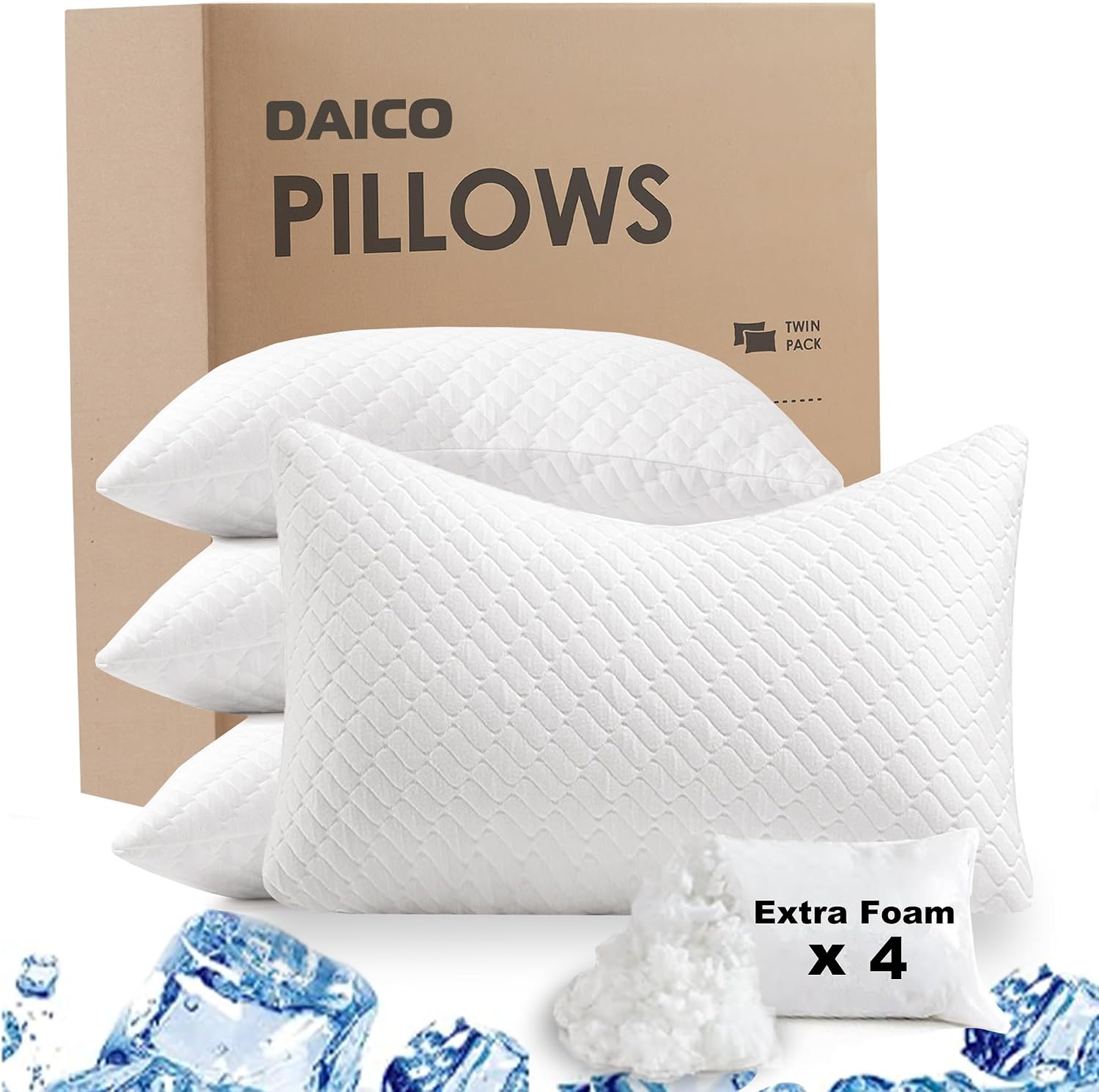 Amazon.com: DAICO Shredded Memory Foam Pillows for Sleeping - 4 Pack ...