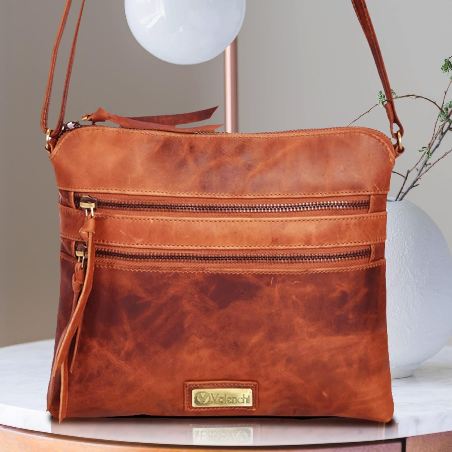 VALENCHI – Bolso cruzado de cuero genuino para mujer bolso de hombro ...