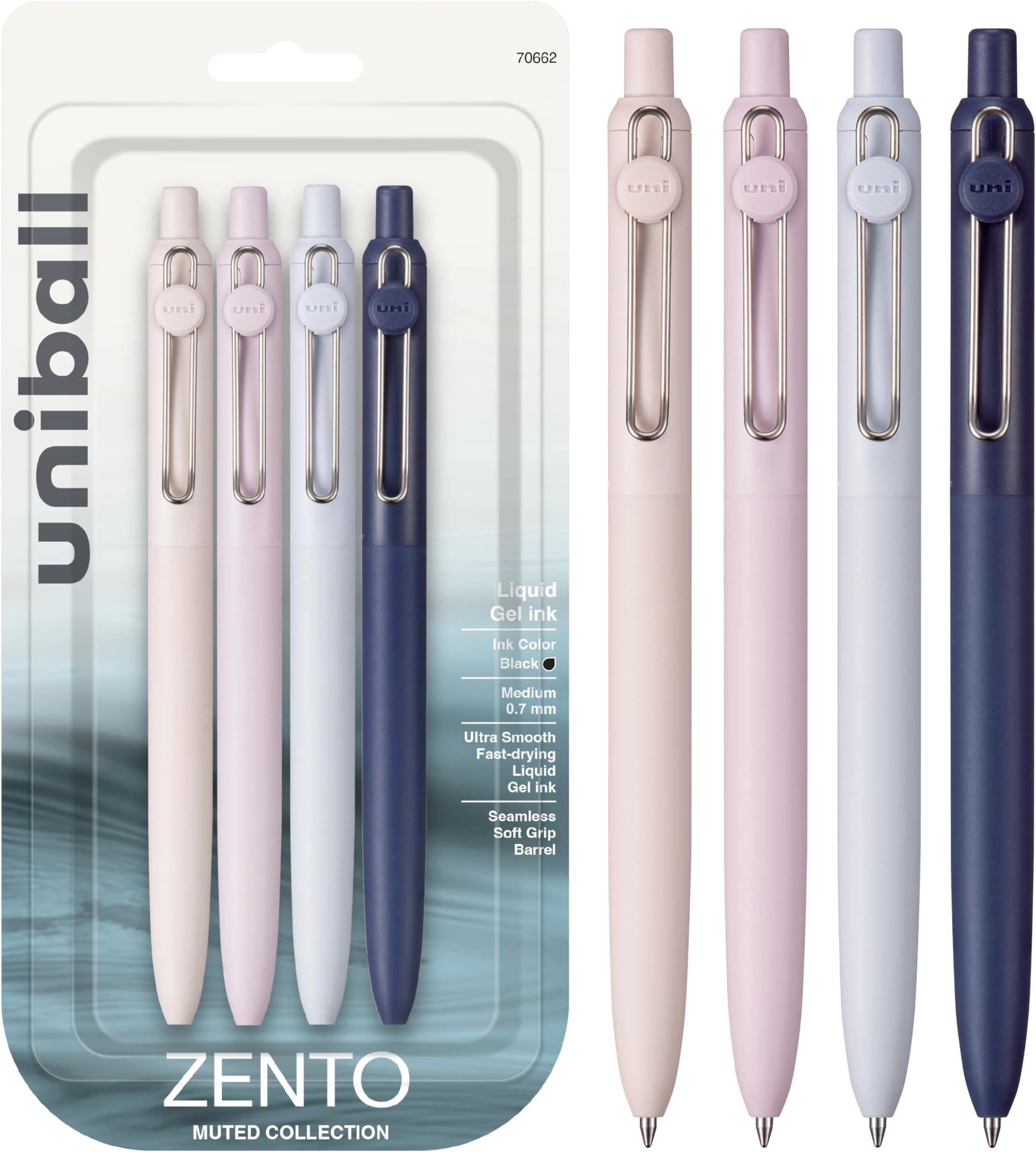 uni-ball Zento Gel Ink Rollerball Pens, 4 Black Medium Point Smooth ...