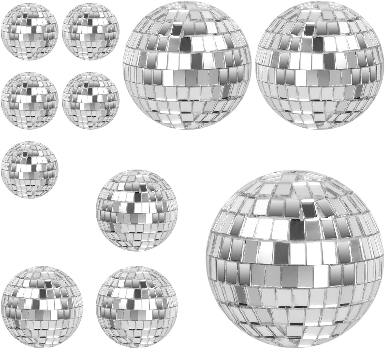 Pagezol Mirror Disco Ball, 11pcs Disco Balls Silver Hanging Disco Light ...