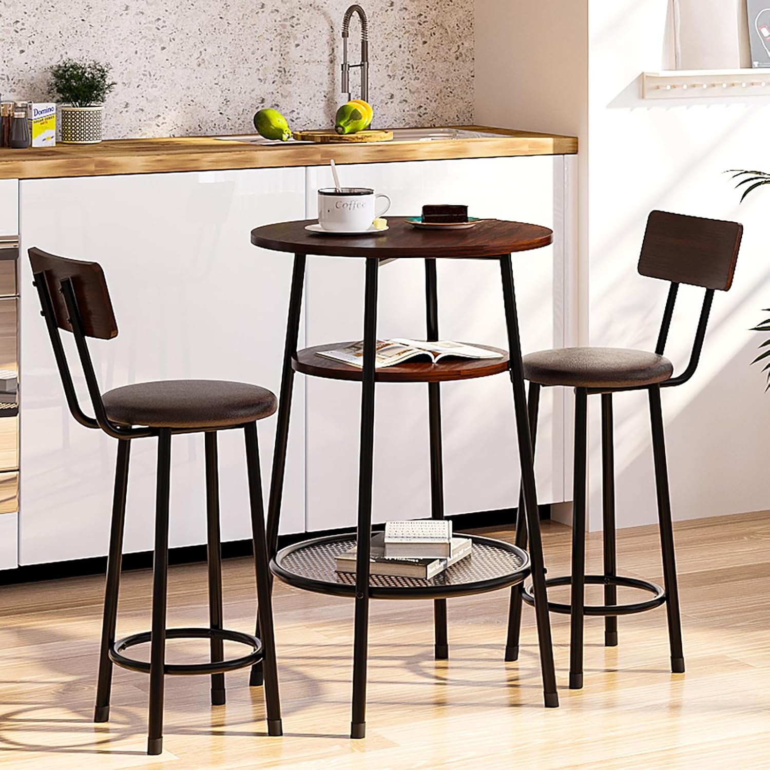 Amazon.com: TCENLON Pub Table and Chairs Set of 2 - Industrial Style ...