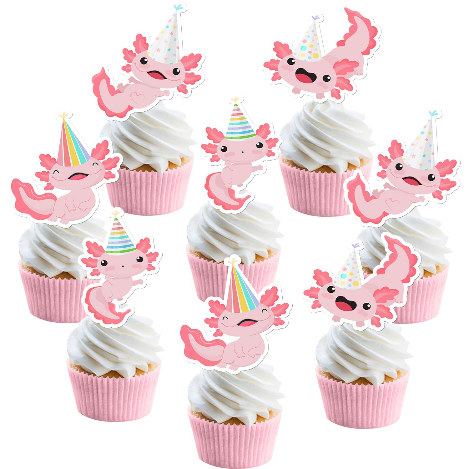 Amazon.com: 36Pcs Axolotl Cupcake Toppers Pink Axolotl Birthday Party ...