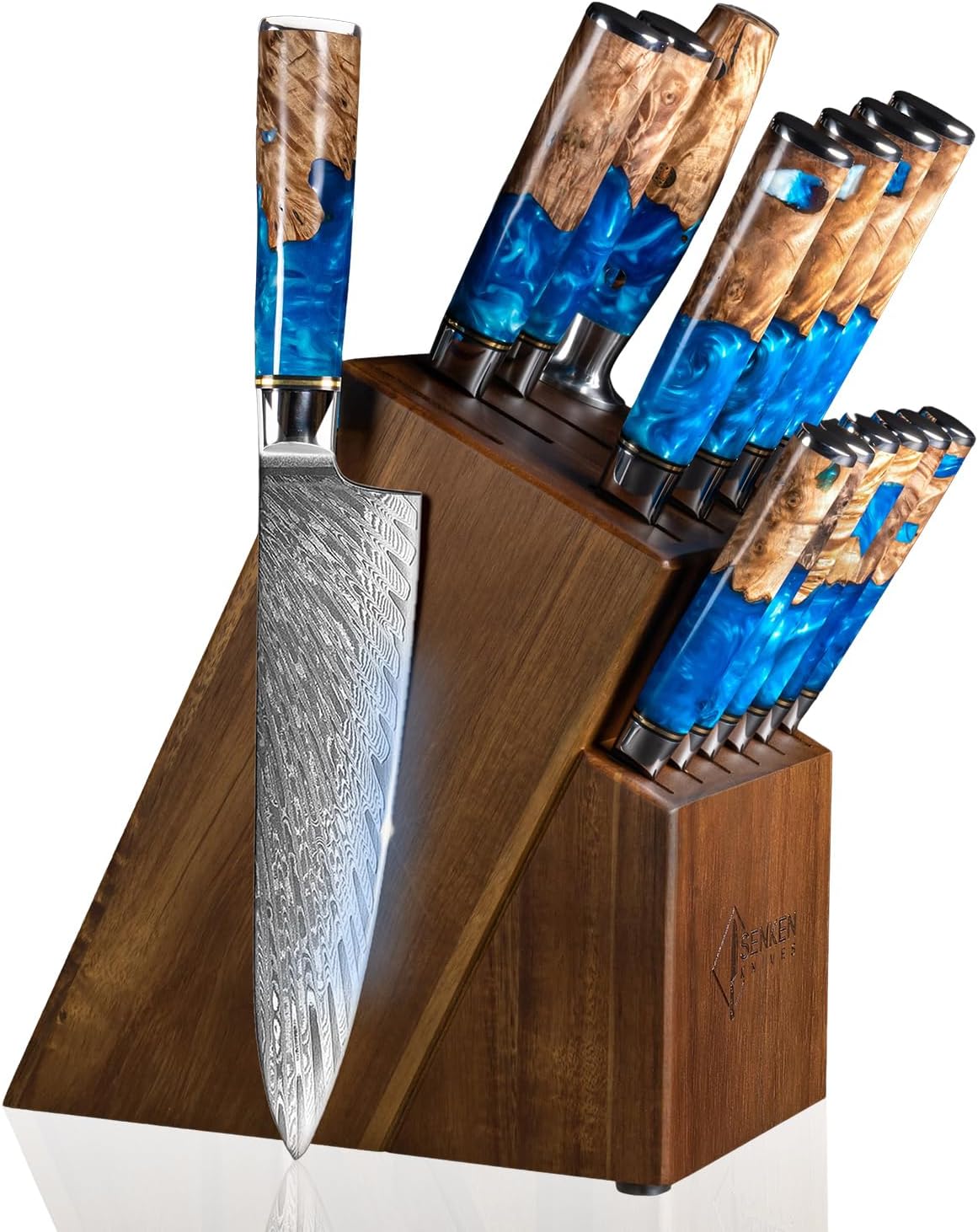 Amazon.com: SENKEN 11-Piece Damascus Knife Block Set with Abalone Shell ...