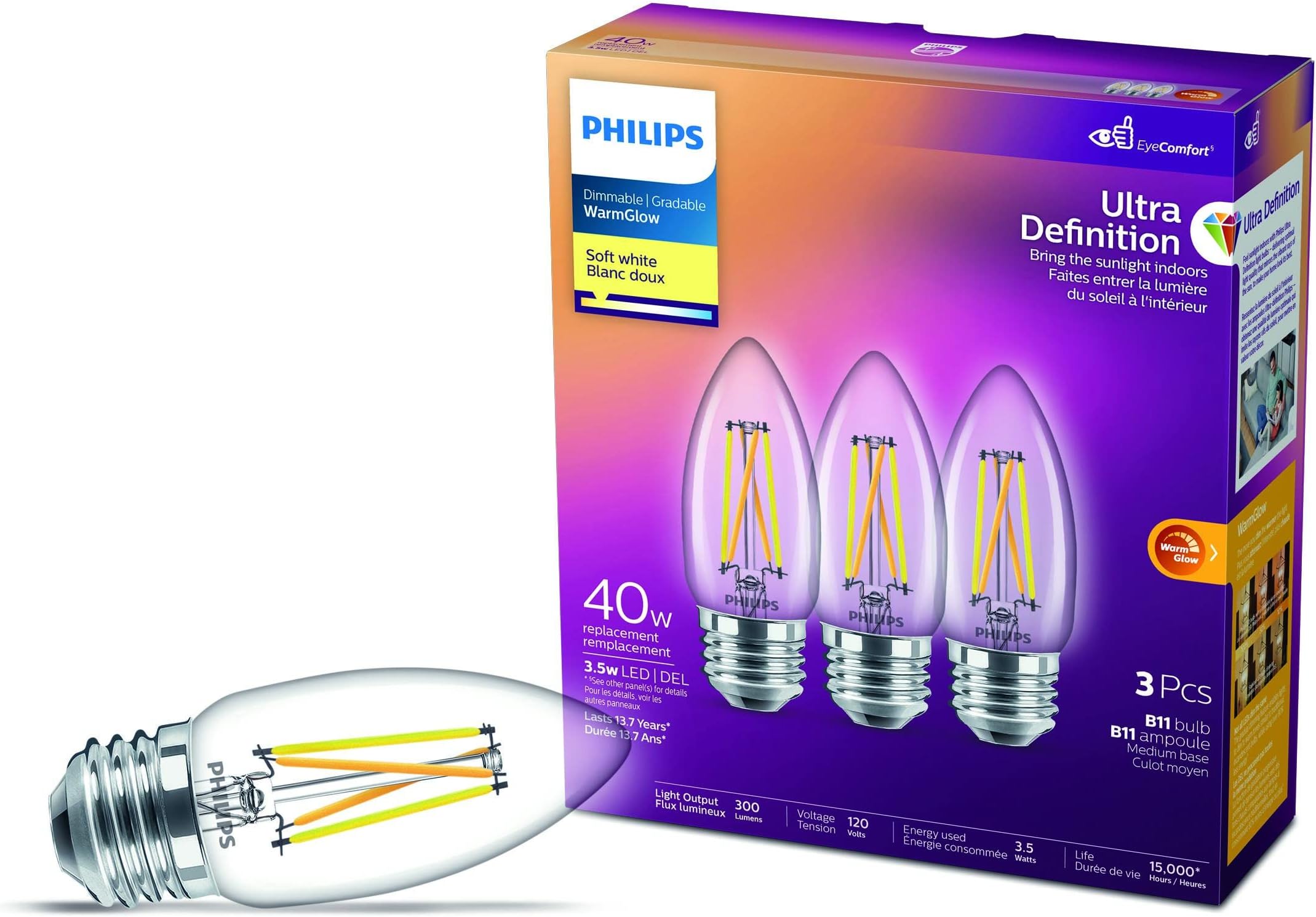Philips Ultra Definition LED 40W Chandelier MedBase Soft White Warm ...