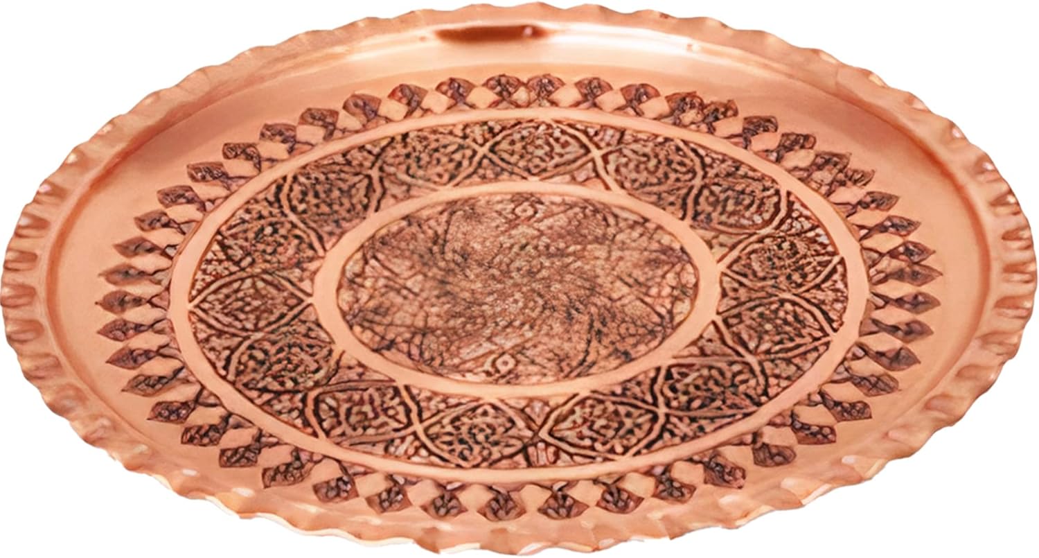 Amazon.com: Handmade Copper Tea Tray for Turkish Tea, Round Ottoman ...