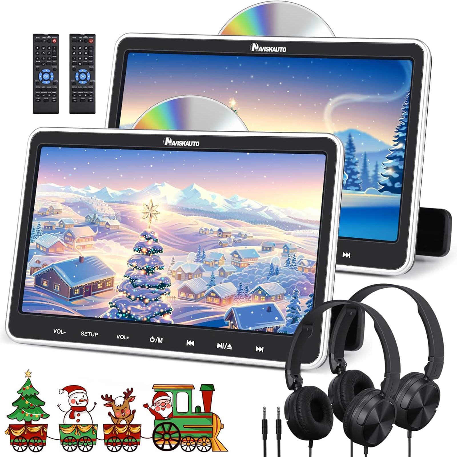 NAVISKAUTO 10.1" Dual Car DVD Players with HDMI Input, 2 Headphones, 2 ...