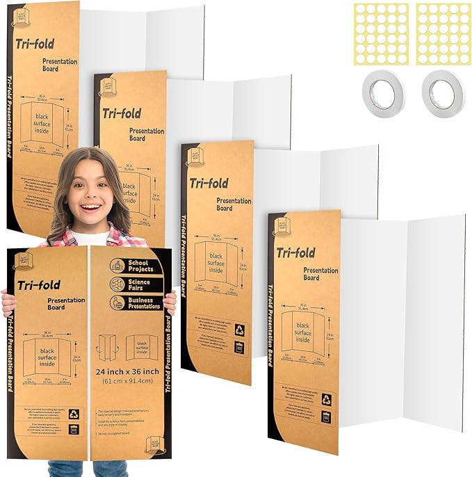 Amazon.com : 4 Pack Trifold Poster Board 24" X 36", IKAYAS Single sided ...