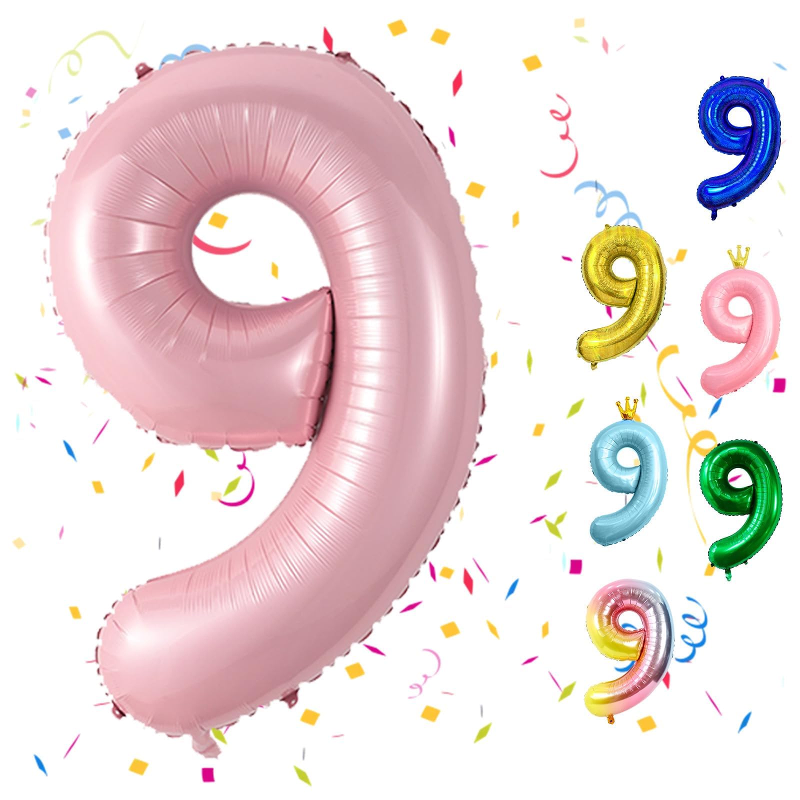 Amazon.com: Pink Number 9 Balloons, 9th Birthday Balloon, 40inch Pastel ...