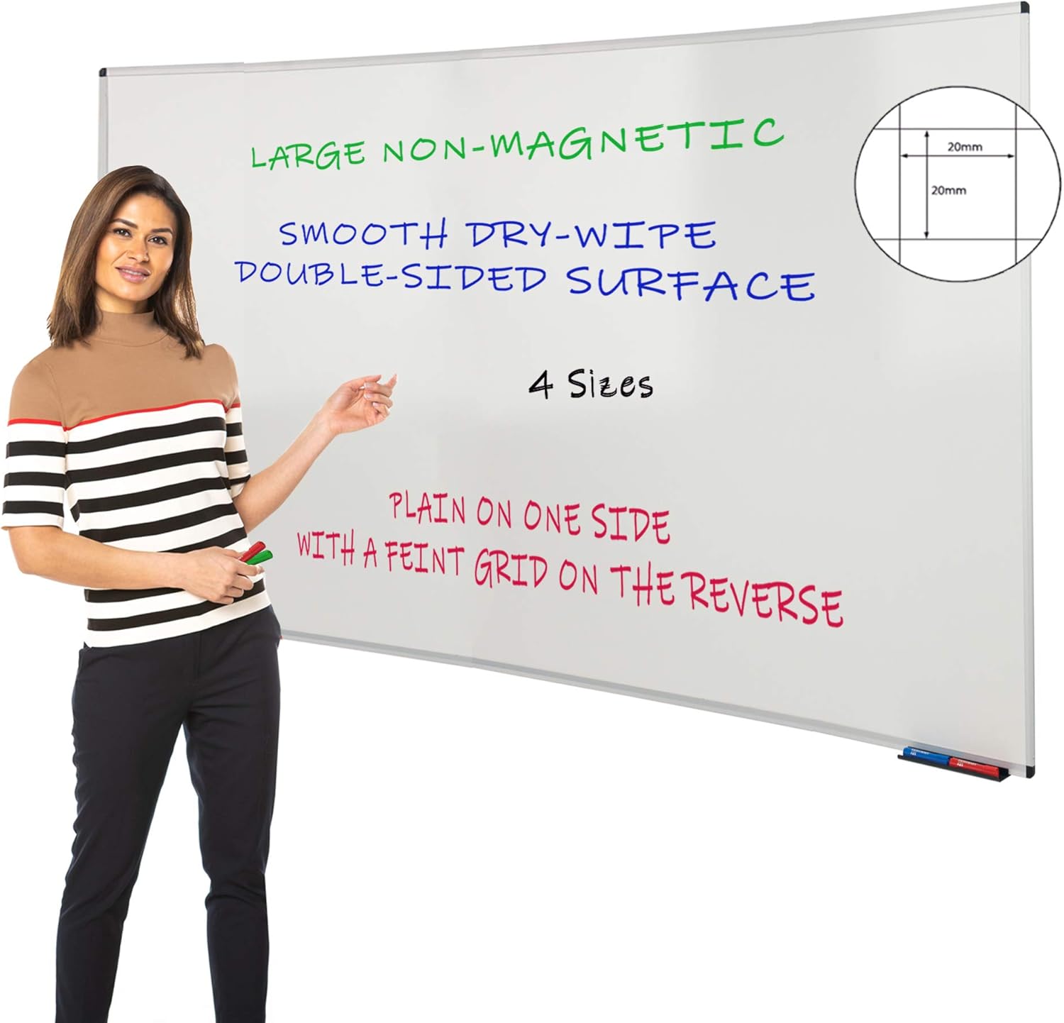 Wonderwall Non-Magnetic Whiteboard, 120 x 240 cm, Large, Double-Sided ...
