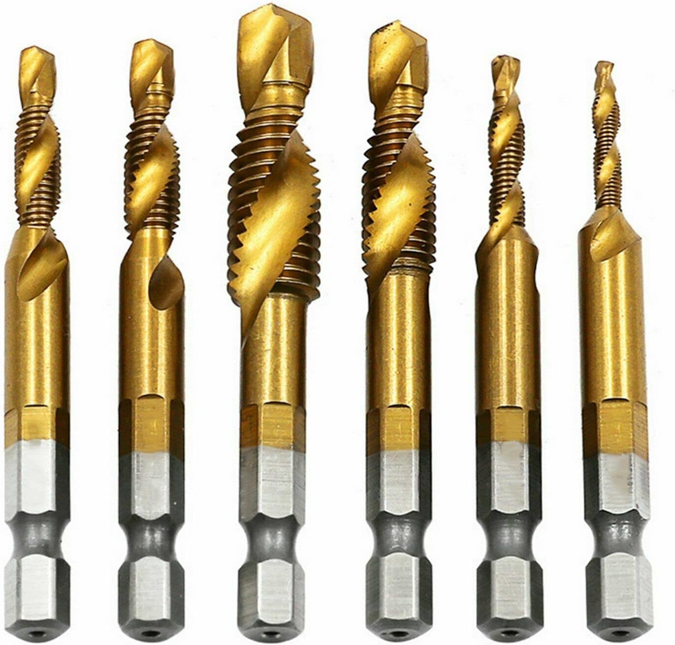 Titanium Combination Drill Taps Bit Set, 6 Pcs M3-M10 Screw Tapping Bit ...