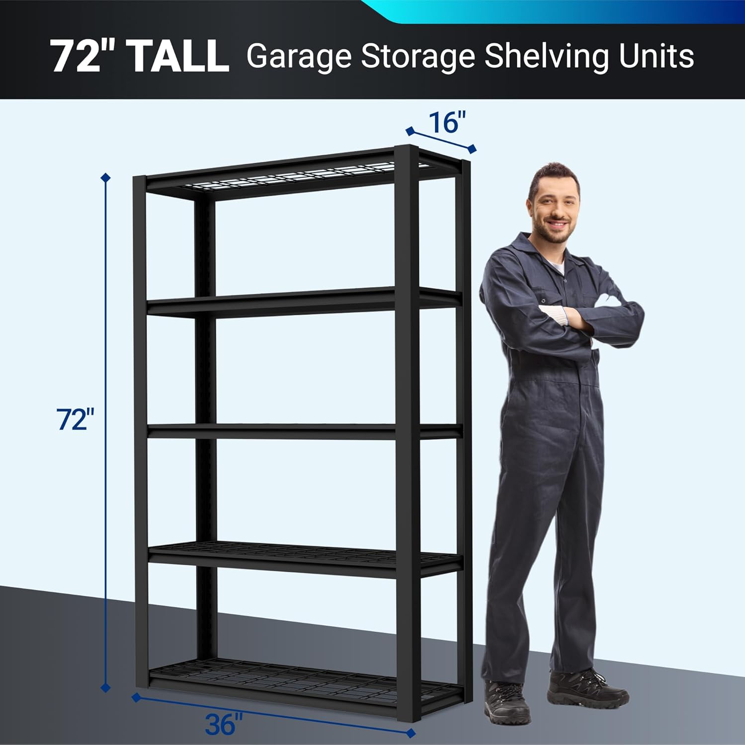 FLEXIMOUNTS 72 H Garage Shelving, 5-Tier Garage Storage Shelves ...