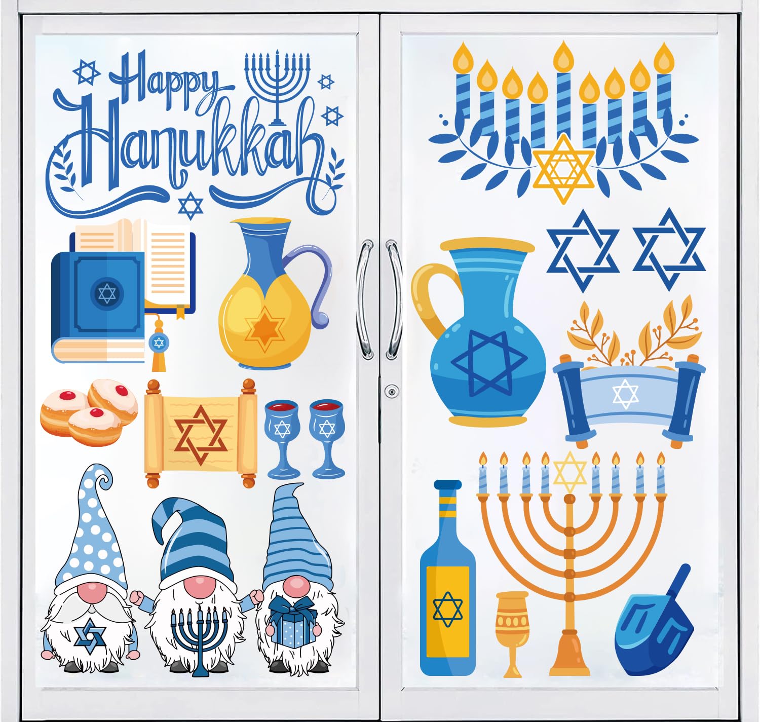 Amazon.com: 9 Sheets Hanukkah Window Clings, Chanukah Window Clings ...
