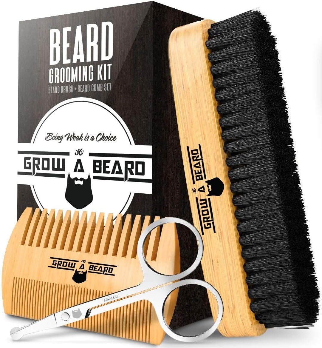Amazon.com : 10 Sets Men's Beard Grooming Kit: Natural Boar Bristle ...