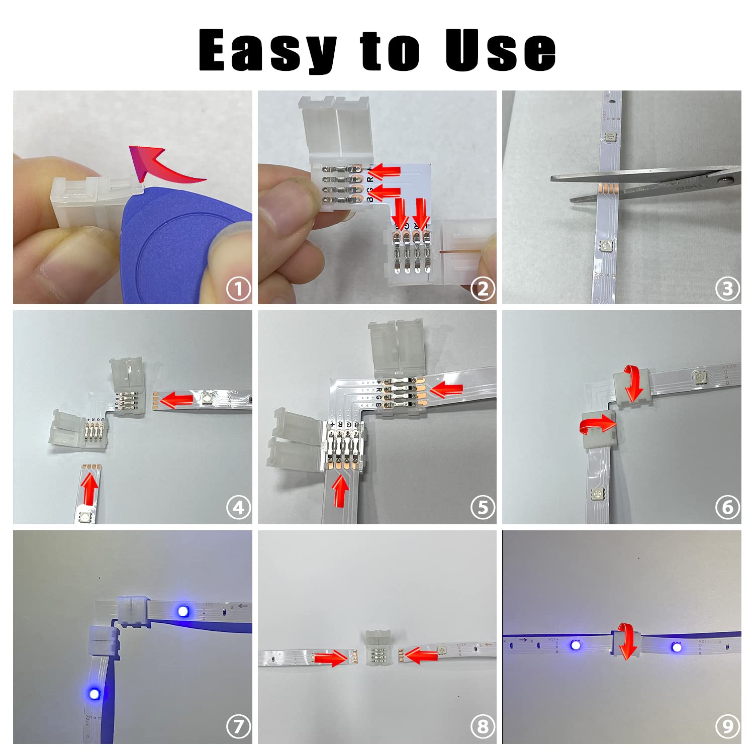 Snapklik.com : Led Strip Connector Kit For 5050 10mm 4Pin, L Shape 4 ...