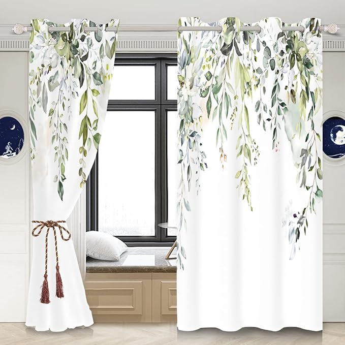 Amazon.com: Yeele 42x63inches Green Leaves Window Curtains Nature Plant ...