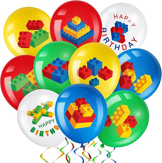 Amazon.com: Harrycle 60 Pieces Building Blocks Birthday Party Balloons ...