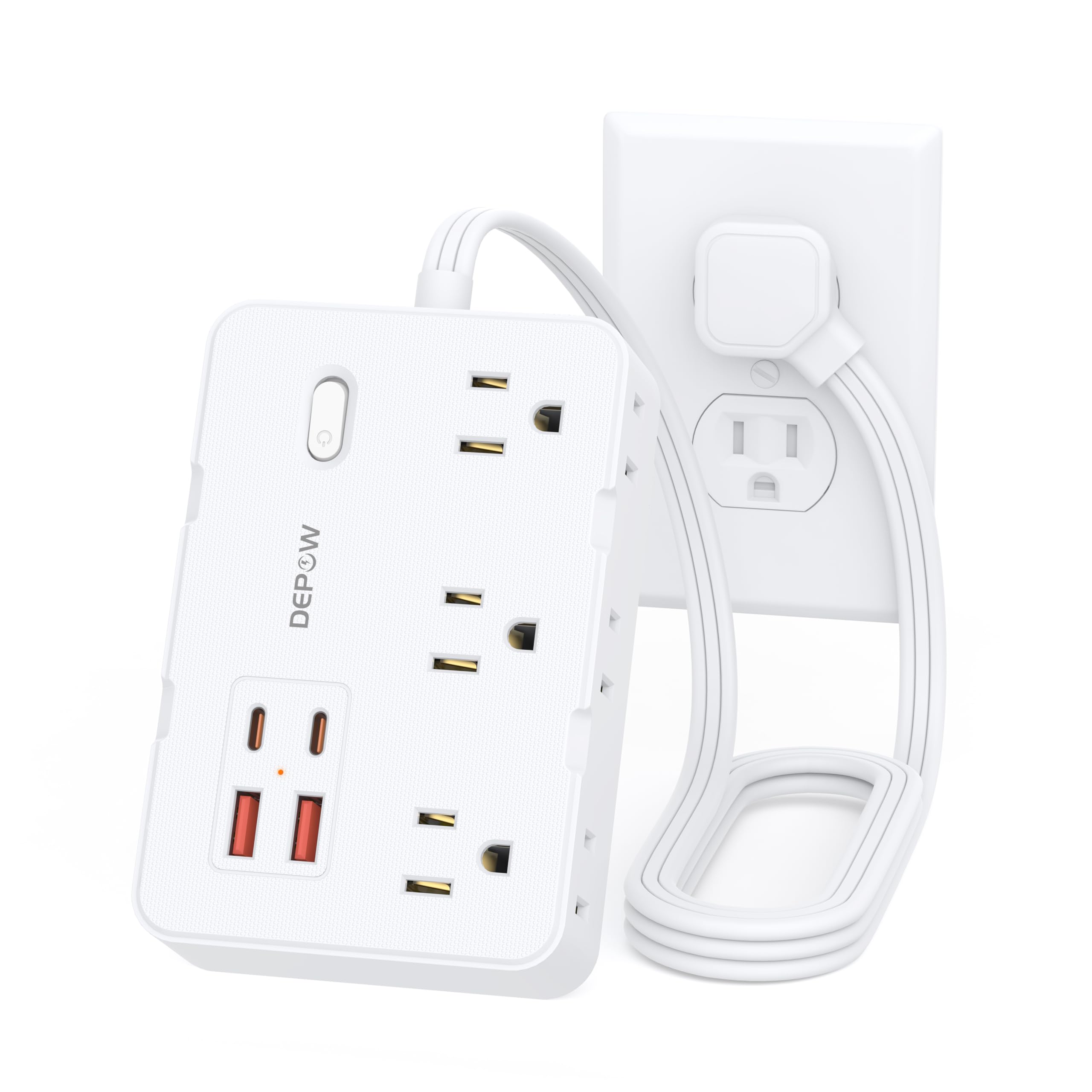 Amazon.com: DEPOW Surge Protector Power Strip with Flat Plug, 3 FT ...