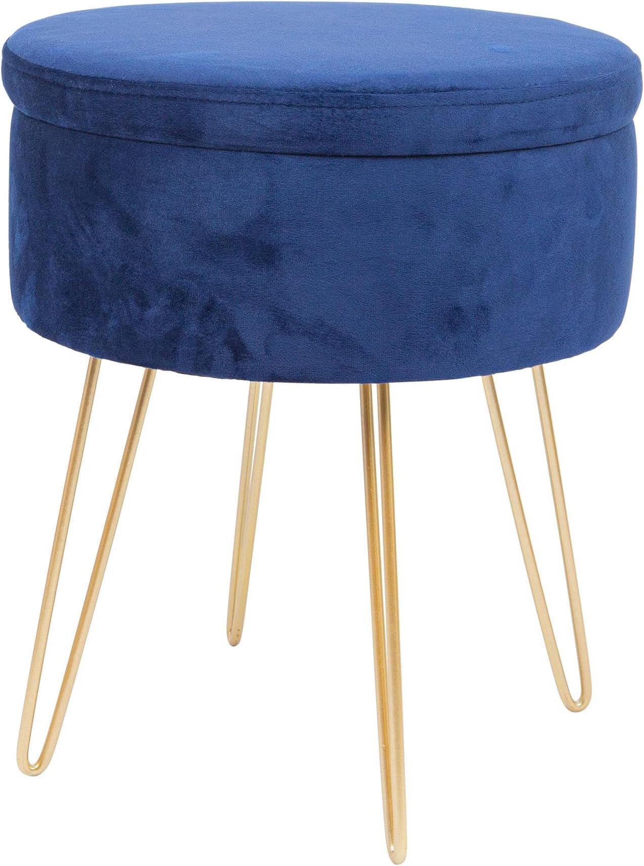 Harbour Housewares 1x Blue/Gold H45 x D36cm Round Velvet Storage ...