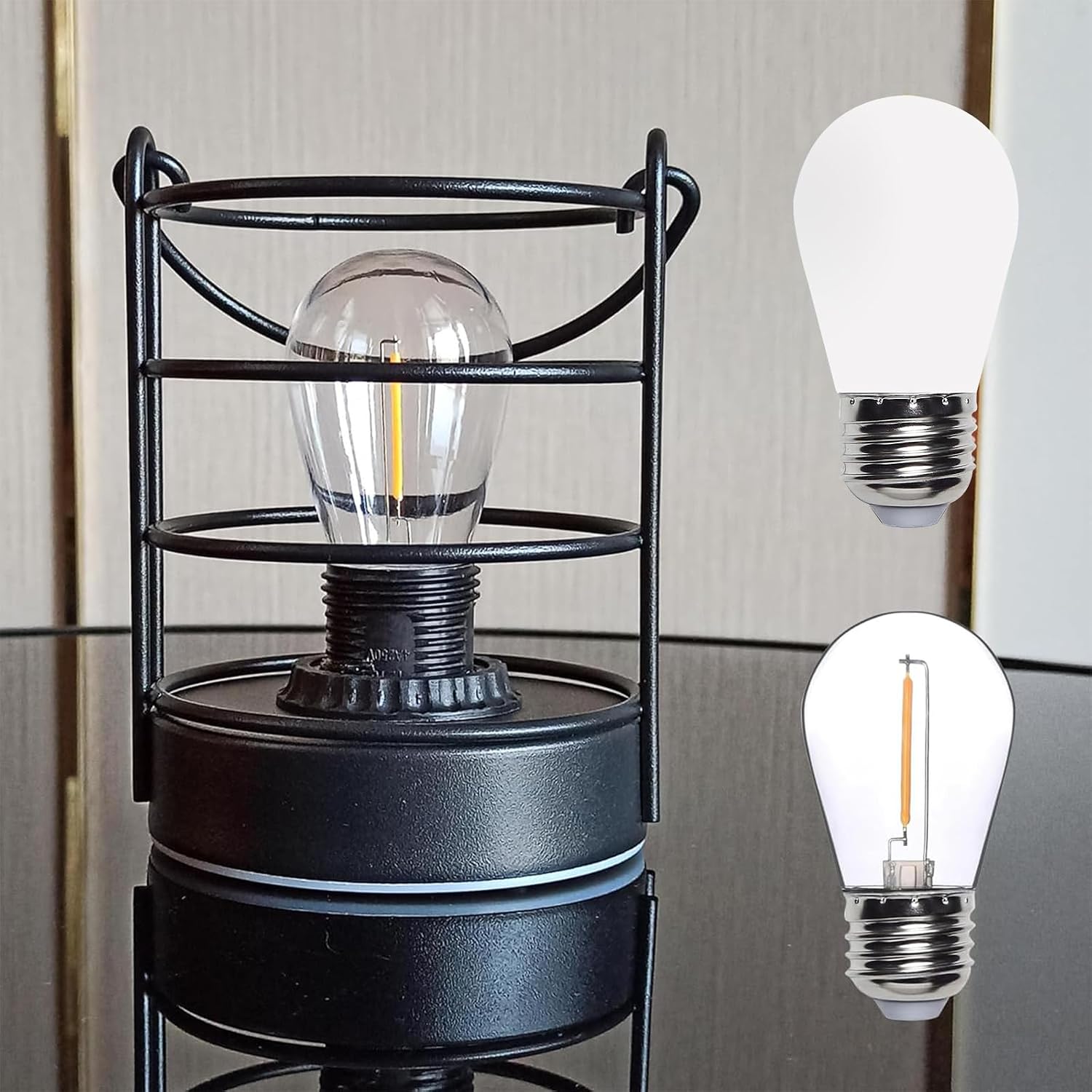 Battery Operated Powered Lantern with Timer, 2 Led Bulbs Cordless ...