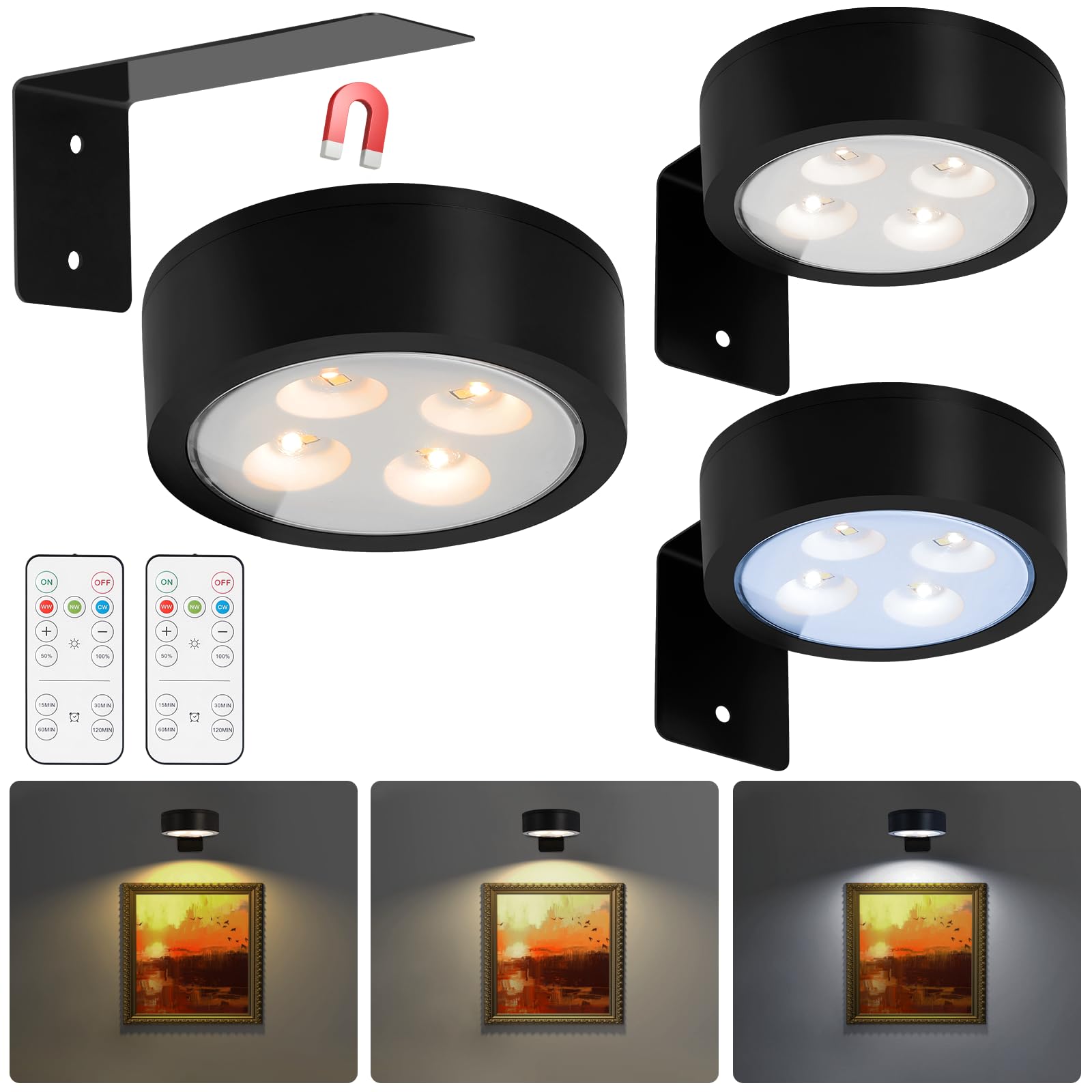 Snapklik.com : Bailoch 3 Pack Magnetic Battery Operated Picture Lights ...